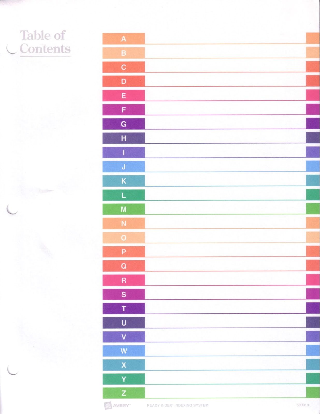 Microsoft Word Colorful Blank Printable Avery Table Of Contents Template