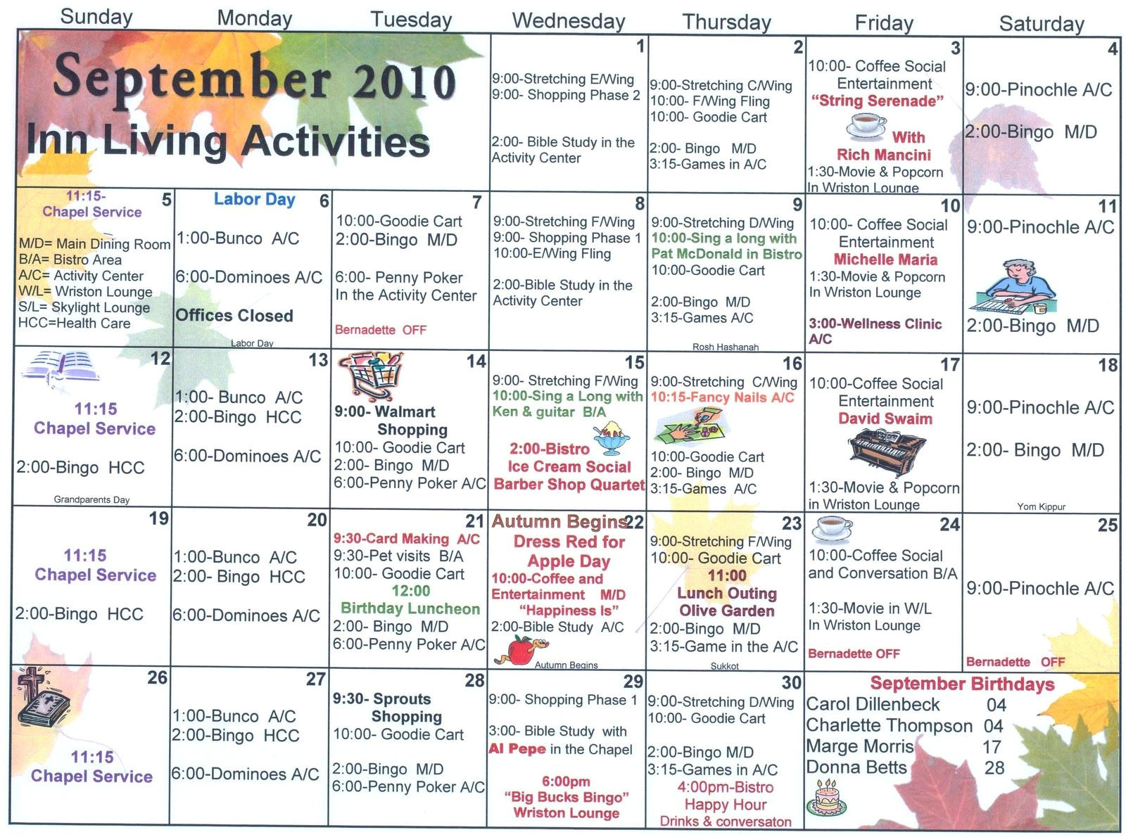 Activity Calendar Template For Seniors Williamson ga us