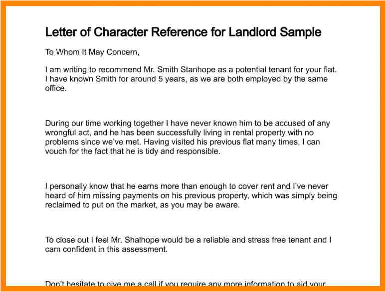 Character Reference Template For Renting Williamson ga us