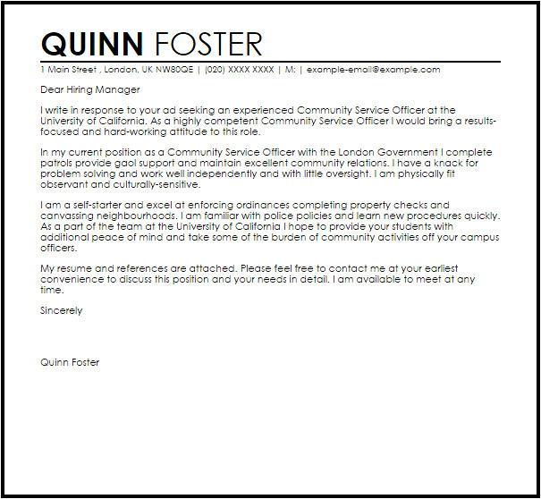  Community Service Cover Letter Examples Williamson ga us