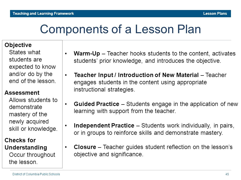 Components Of A Lesson Plan Template Dcps Teaching And Learning Framework Ppt Download