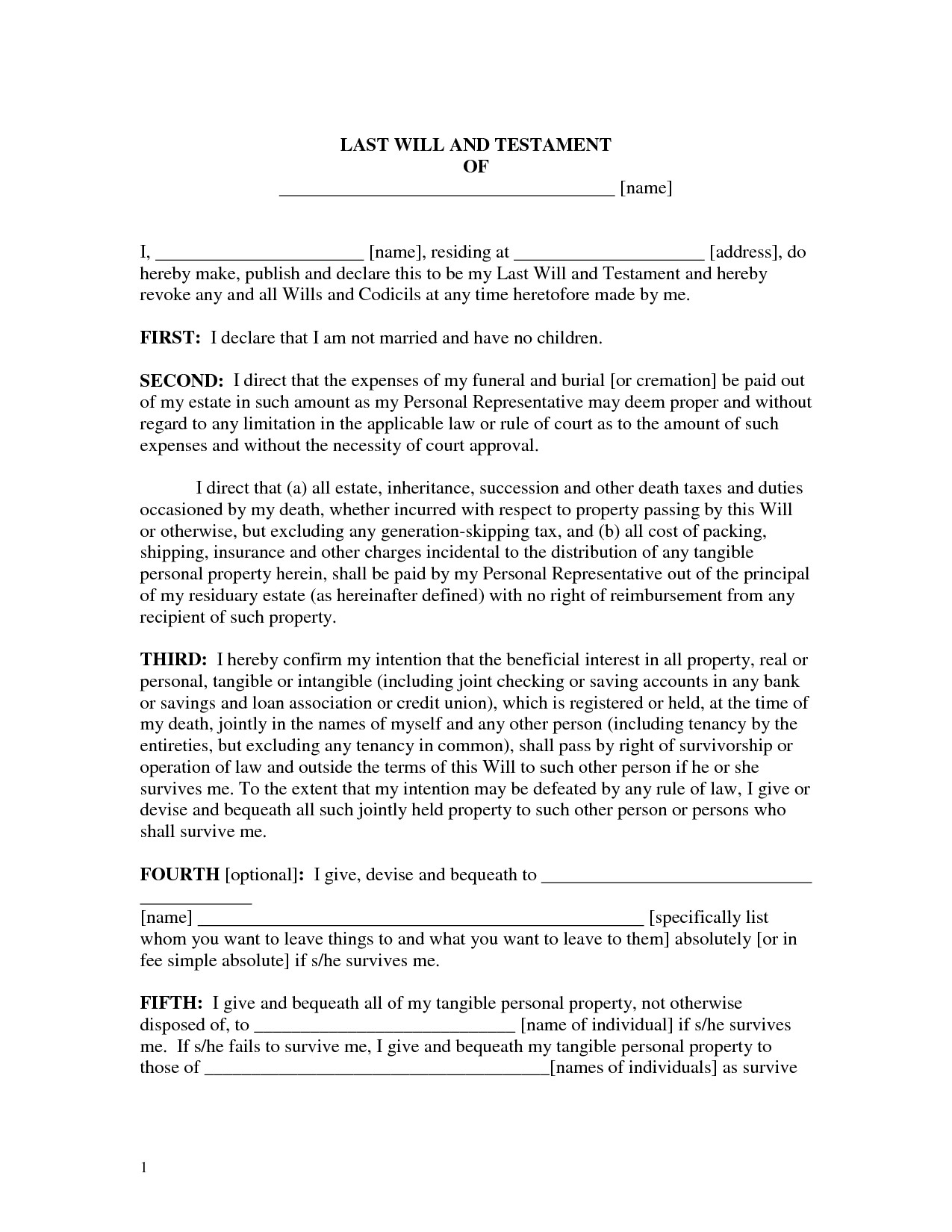 Last Wills And Testaments Free Templates Williamson ga us