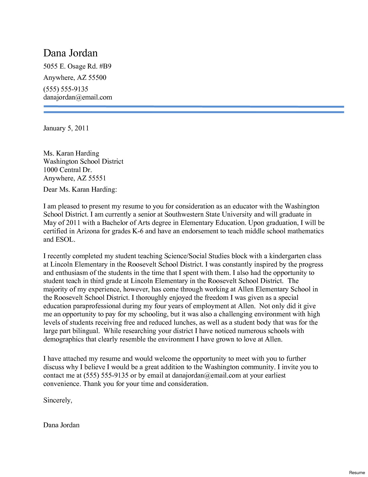 Sample Cover Letter For A Teaching Position With No Experience