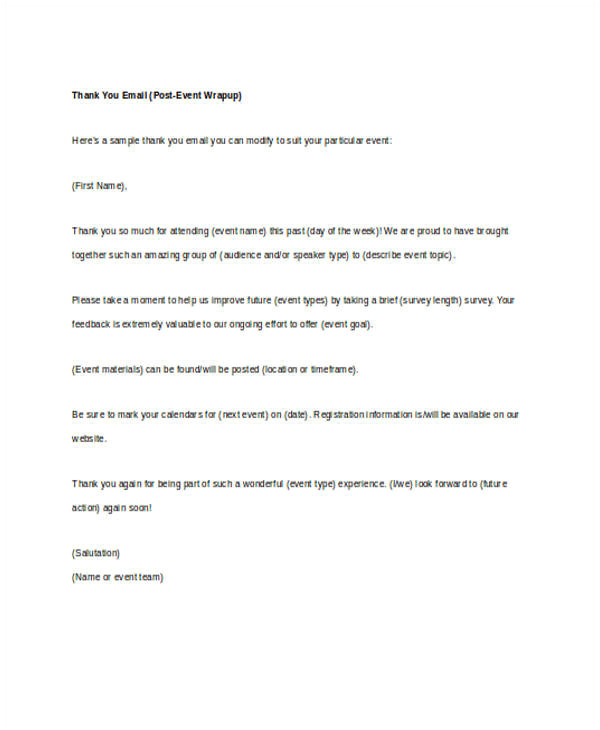 Post Event Thank You Email Template Williamson ga us