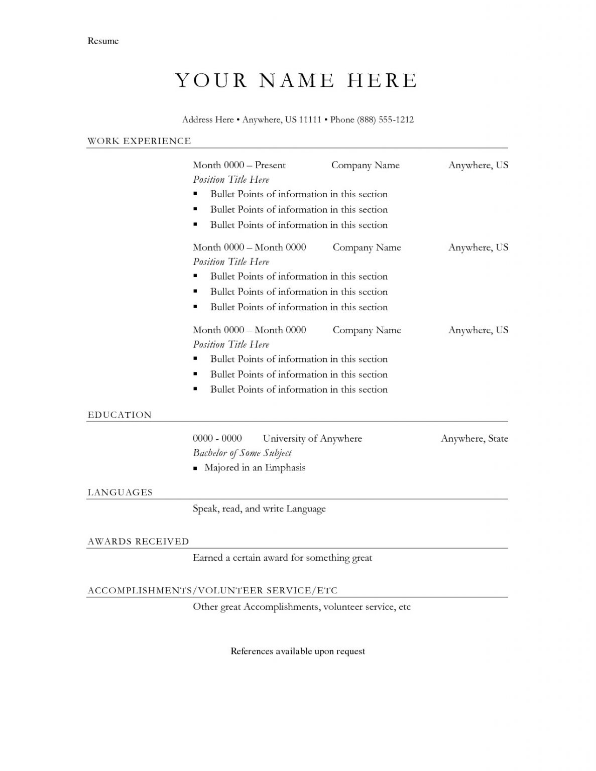 Basic Resume Points Bullet Point Resume Template Free Resume Sample ... Basic Resume Points Bullet Point Resume Template Free Resume Sample ...