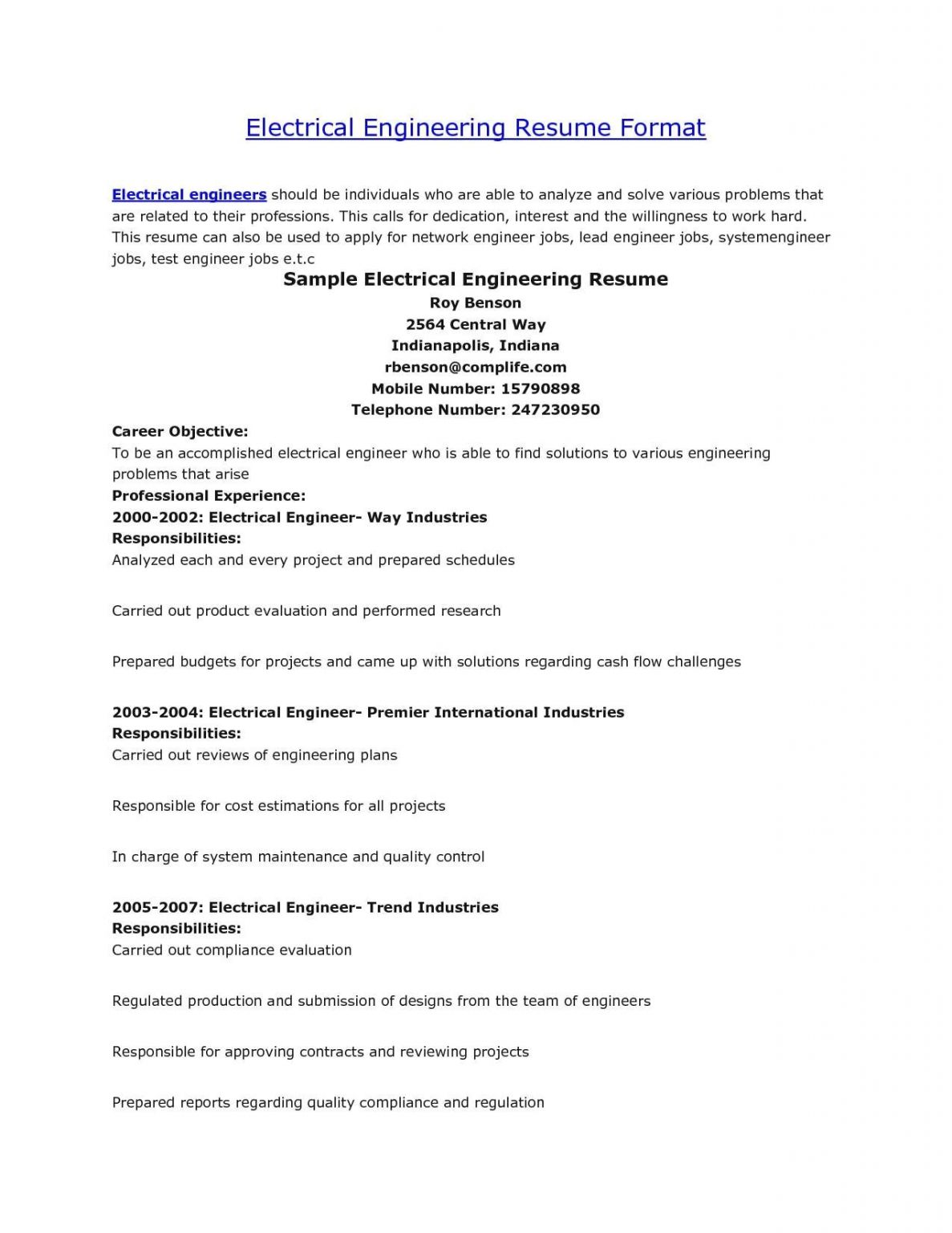 Career Objective for Electrical Engineer Resume Fresher How to Write A ...