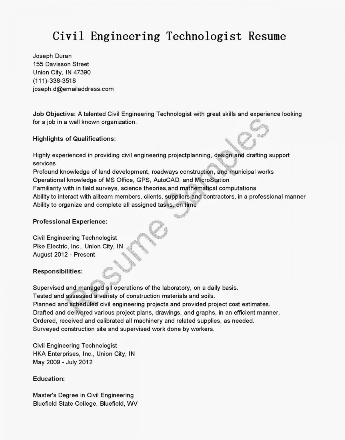 Civil Engineer Resume Objective Statements Resume Samples Civil ...