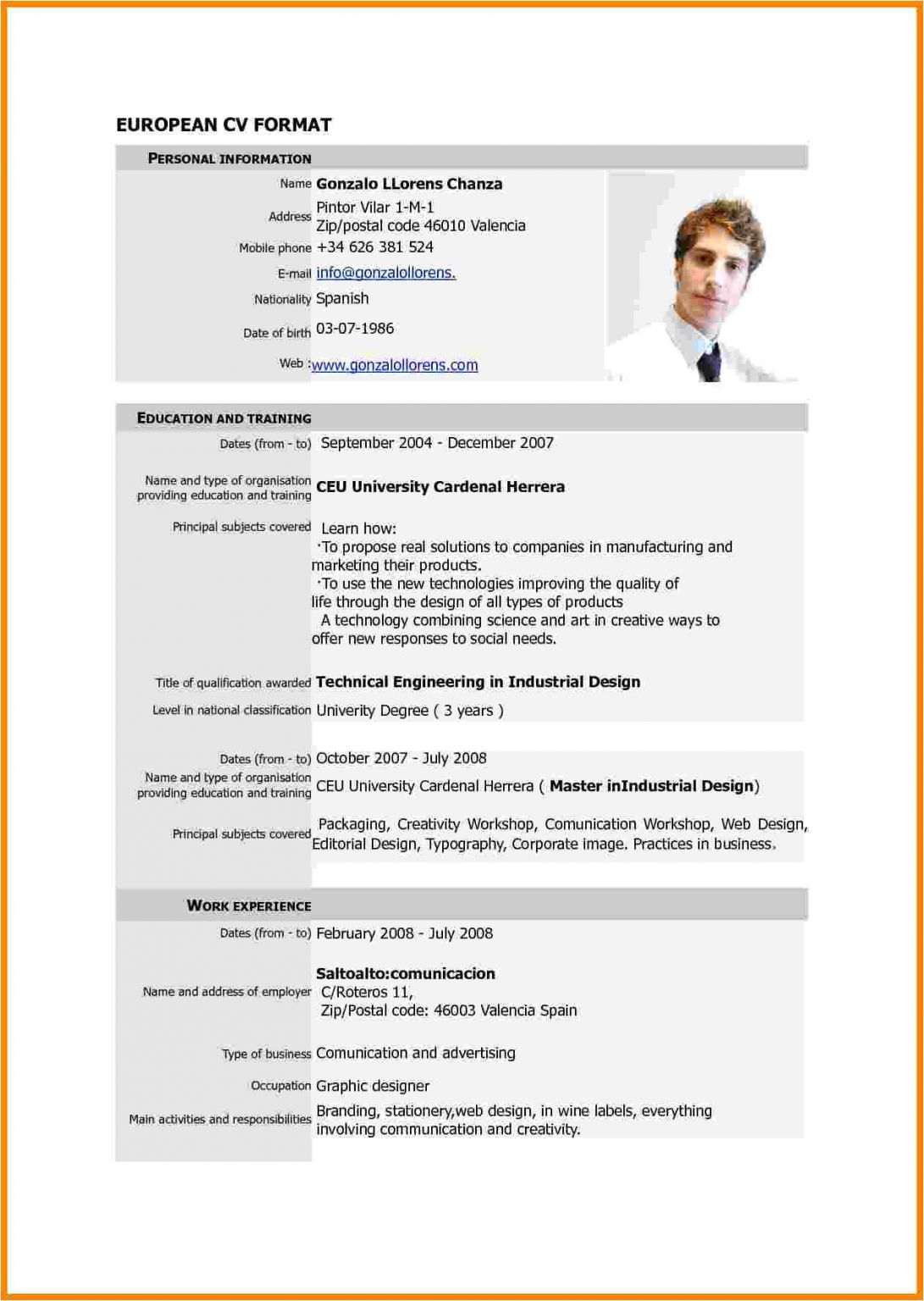 Curriculum Vitae format European Word 5 Curriculum Vitae European ...