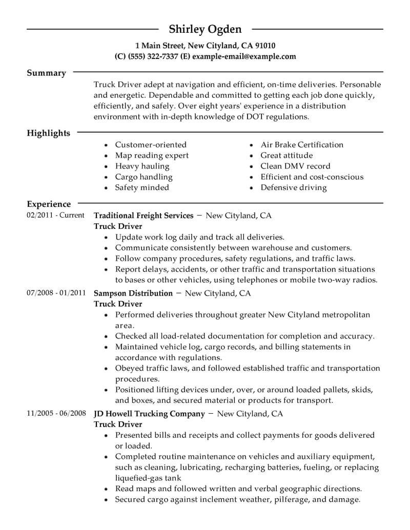 Driver Basic Resume Williamson ga us