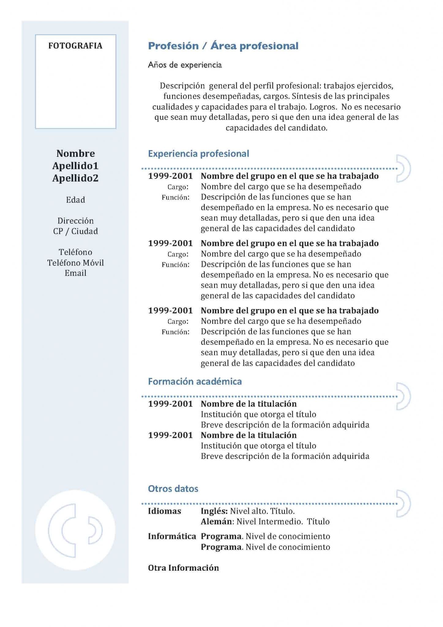 Formato Para Hacer Un Resume Profesional Plantillas Curriculum Vitae En ...