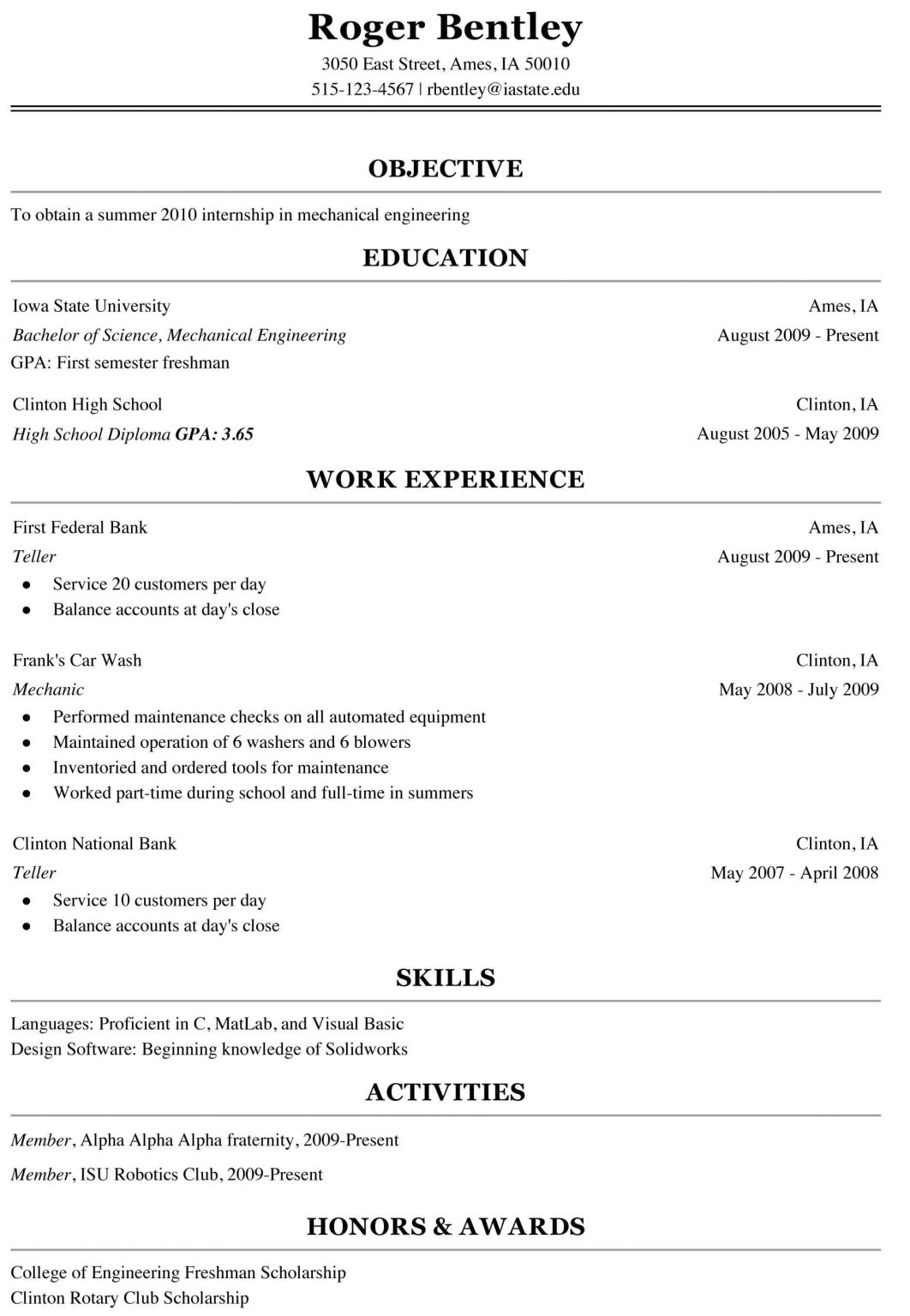 Freshman College Student Resume Freshman College Student Resume Sample ...