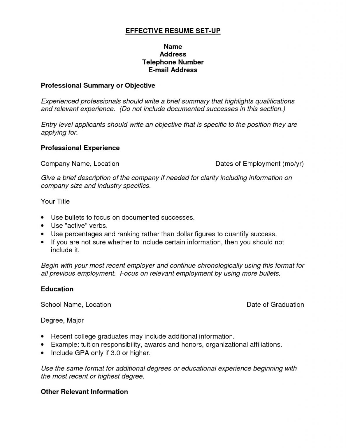 How to Set Up Resume format On Microsoft Word Free Resume Setup ...