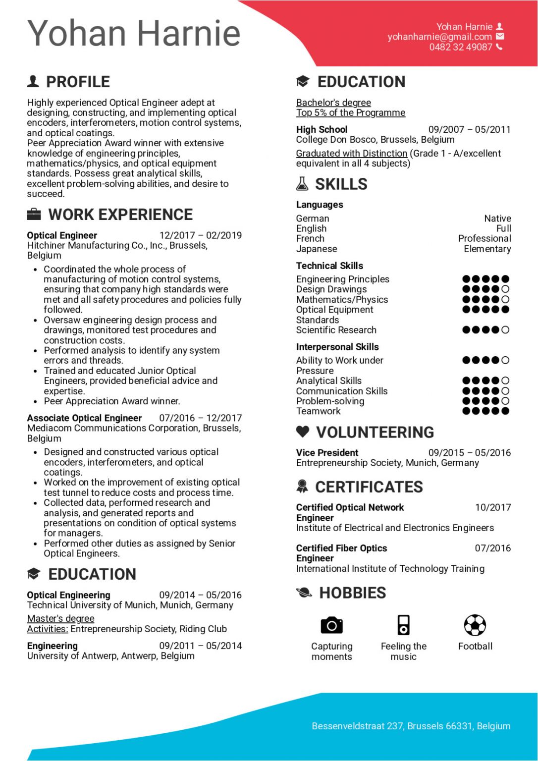 Optical Fibre Engineer Resume Resume Examples by Real People Optical ...