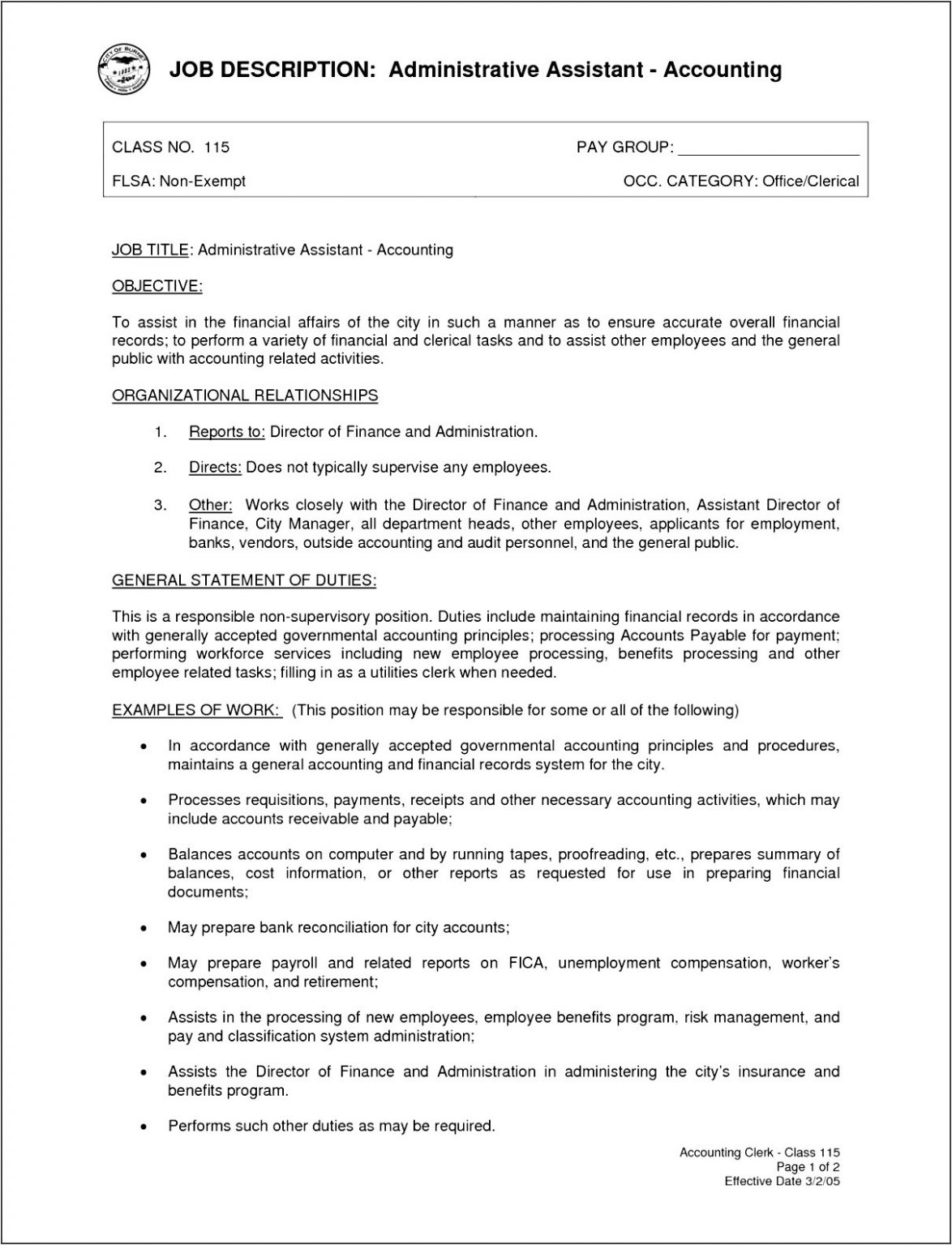 Resume format for Back Office Job 7 Employee Job Description Template ...