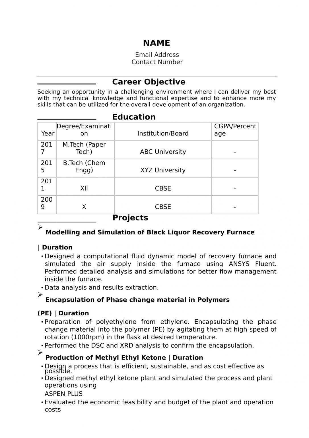 Resume format for Bsc Chemistry Freshers Bsc Chemistry Fresher Resume ...