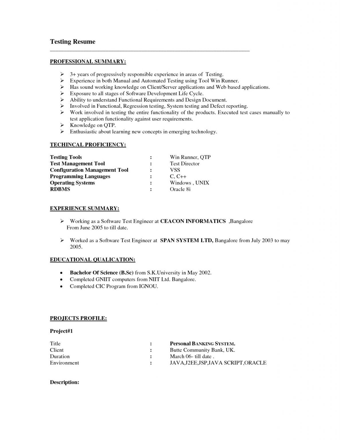 Resume format for Testing Freshers Manual Testing Resume format for ...