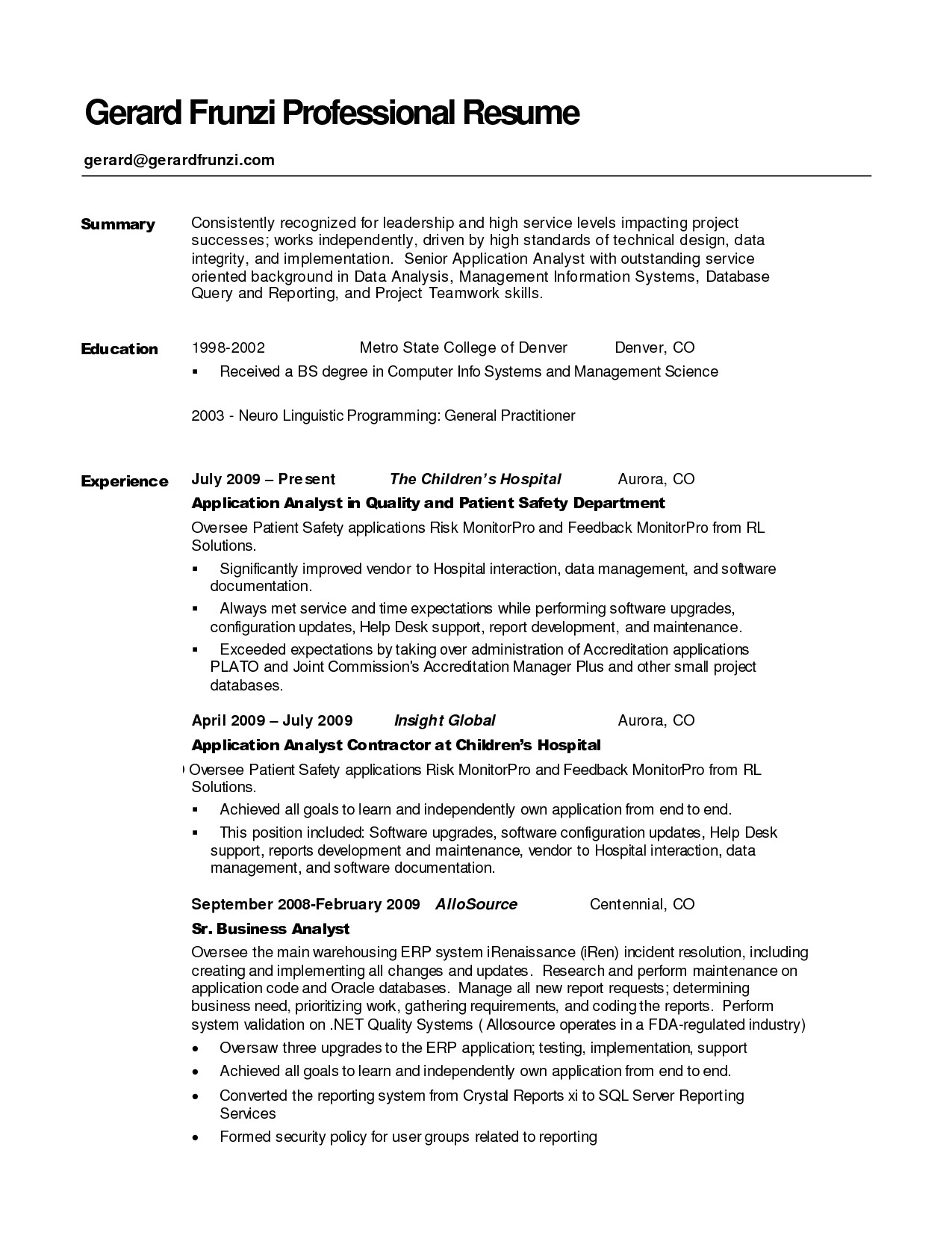 Resume Summary Examples For It Professionals Professional Resume