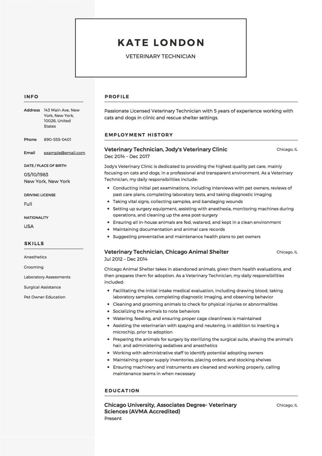 Veterinary Student Resume Examples Guide Veterinary Technician Resume ...