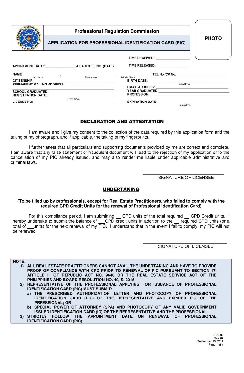 Application for Professional Identification Card form forms Professional Regulation Commission ...