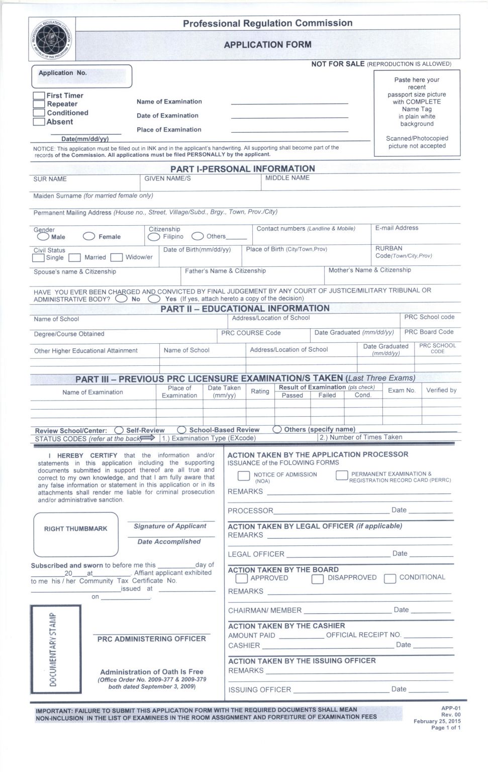 Application for Professional Identification Card forms Professional ...