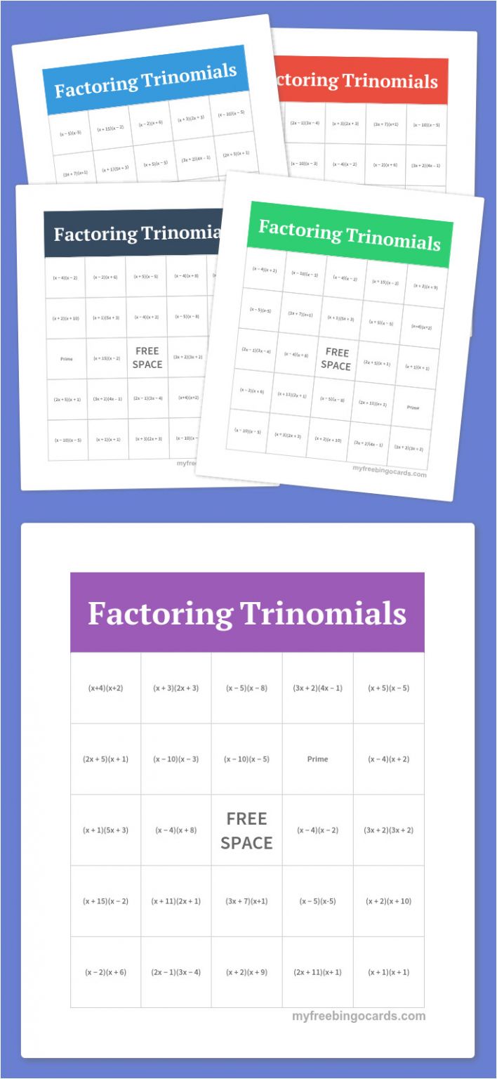 Bingo Blank Card Printable Free Factoring Trinomials Bingo In 2020 Free ...