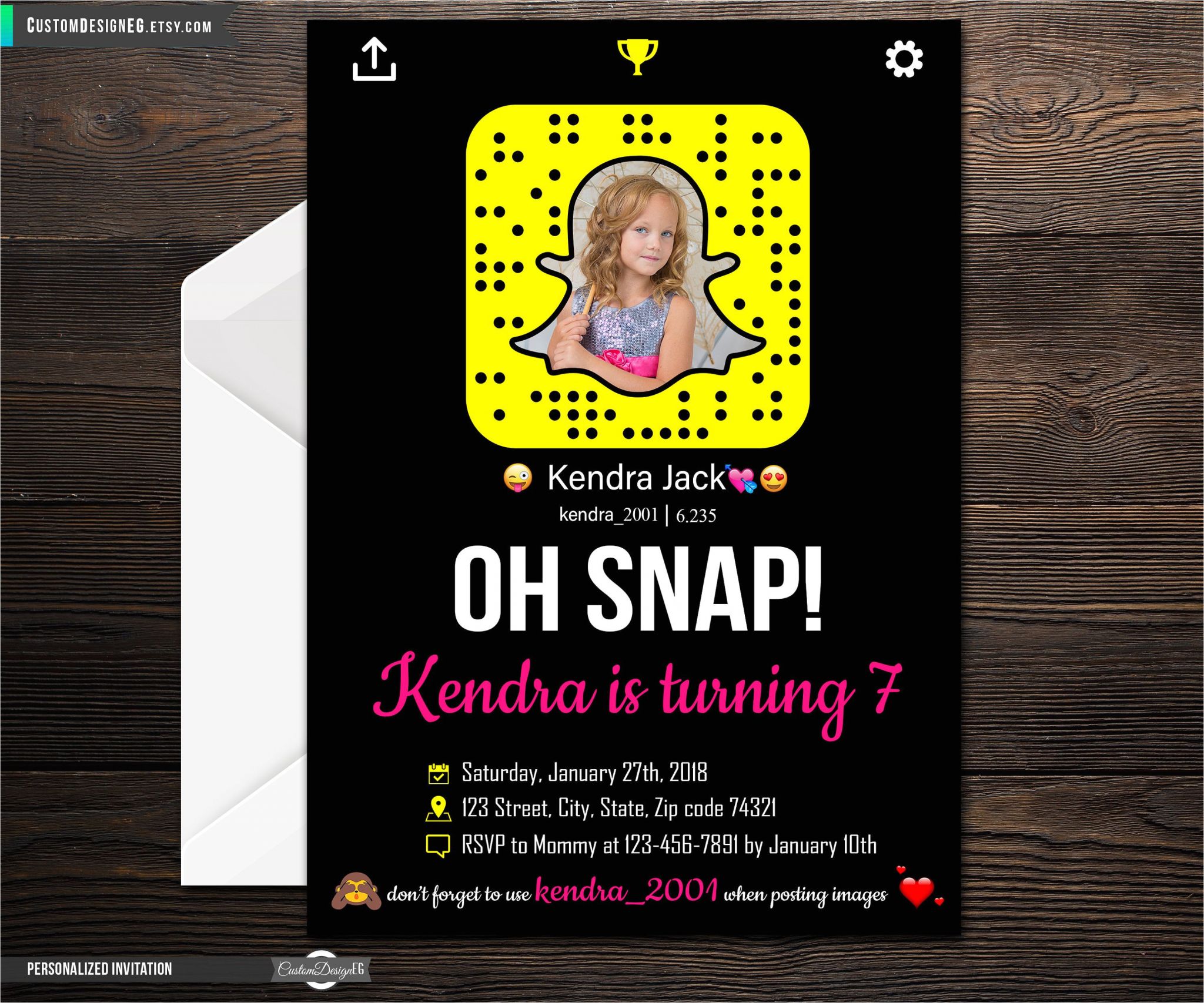 Invitation Card for Your Birthday Party Snapchat Birthday Invitation ...