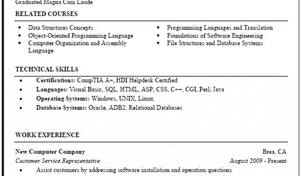 Sample Resume For Cse Students Computer Science Resume Sample Career